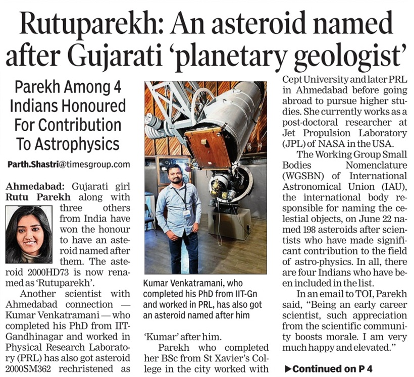 Rutuparekh: An asteroid named after Gujarati ‘planetary geologist’ – Parth Shastri Archive